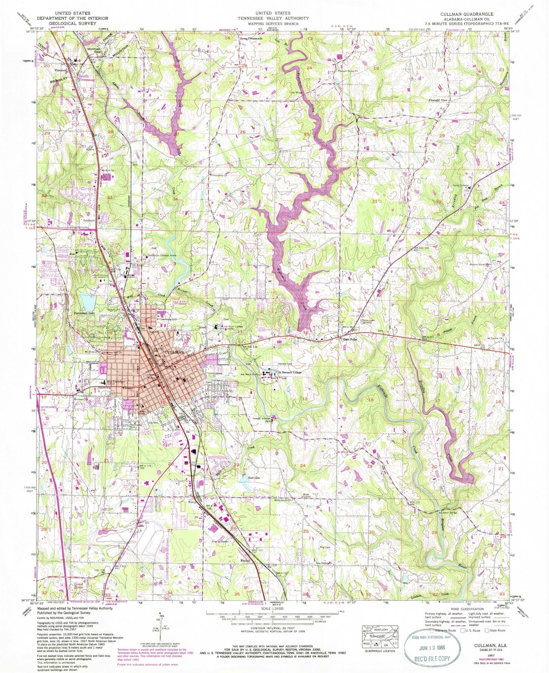 Cullman 1957 (1983 1985) Old Topo Map - Vinemount 7x7 USGS Topographic ...