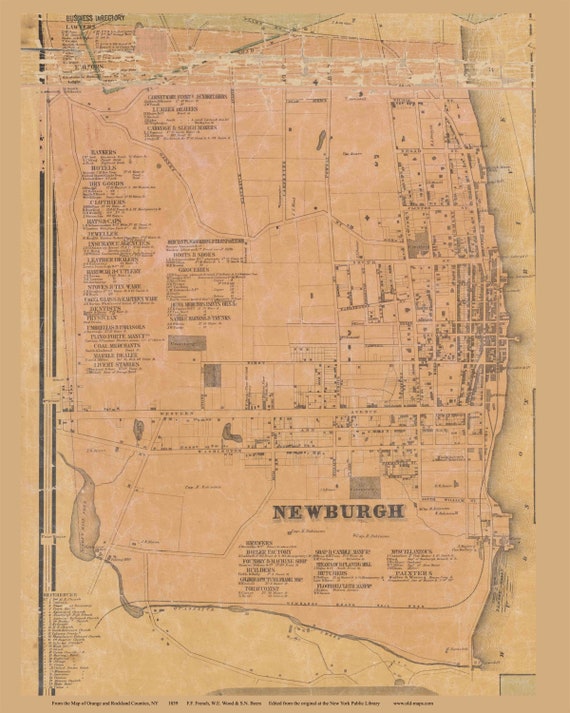 Newburgh Village 1859 Old Map Homeowner Names Newburgh | Etsy