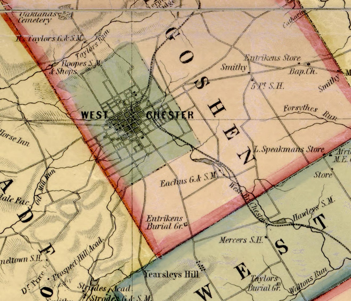 Chester County Pennsylvania 1856 Old Wall Map With Homeowner - Etsy
