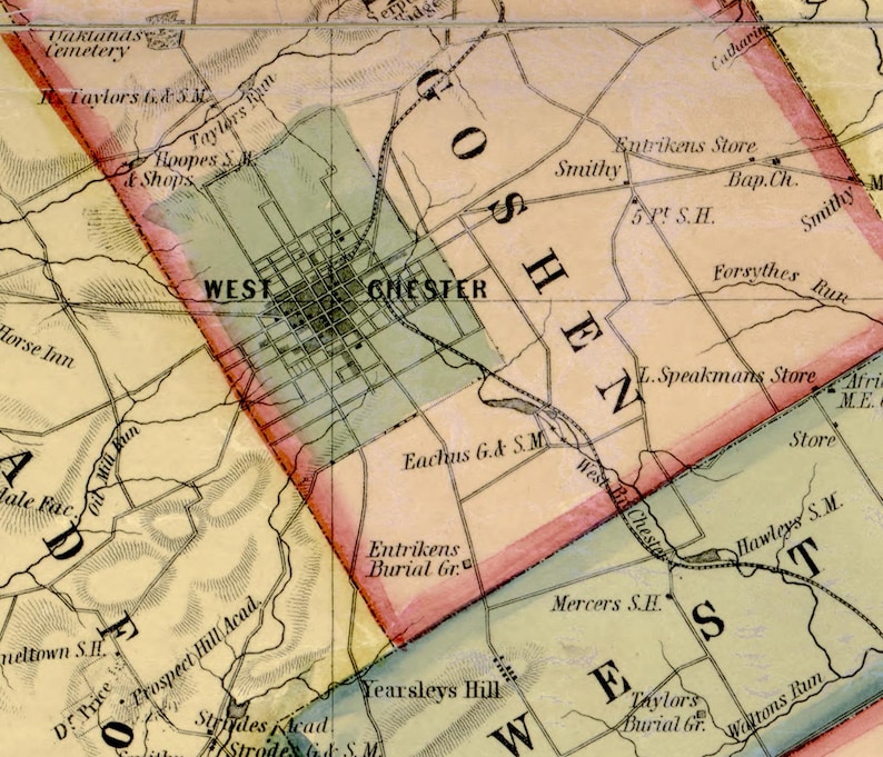 Chester County Pennsylvania 1856 - Old Wall Map With Homeowner Names ...