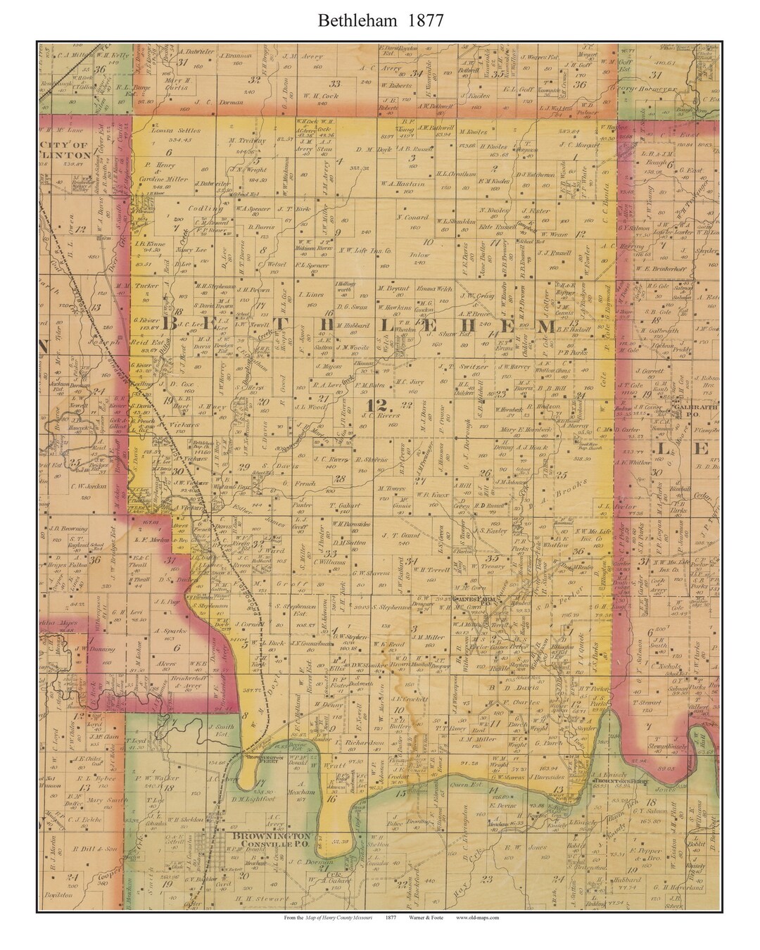 Bethlehem 1877 Old Town Map With Homeowner Names - Missouri - Reprint ...