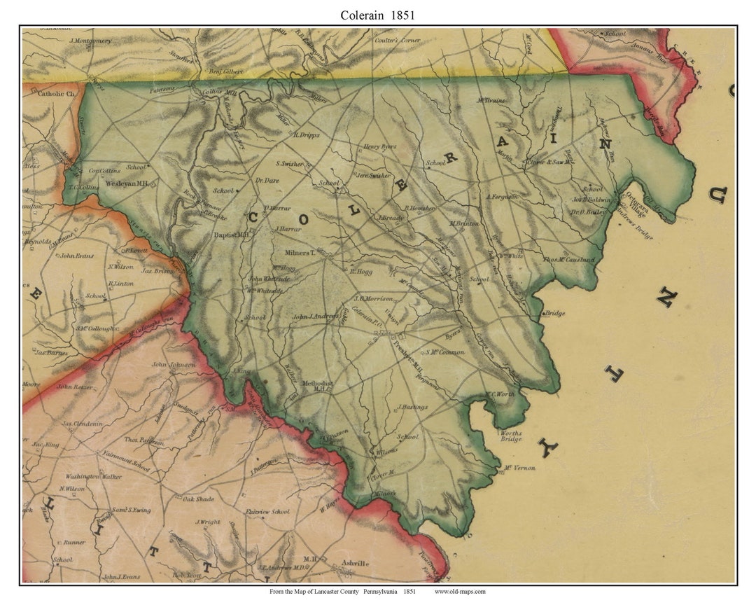 Colerain 1851 Old Town Map With Homeowner Names - Pennsylvania ...