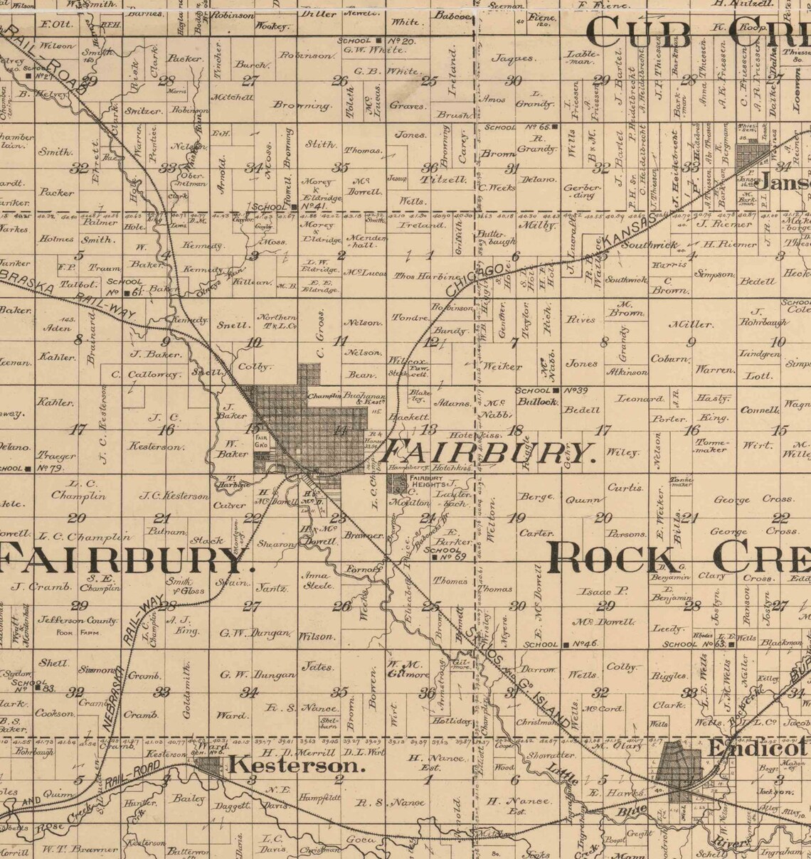 Jefferson County Nebraska 1889 Old Wall Map Reprint with | Etsy