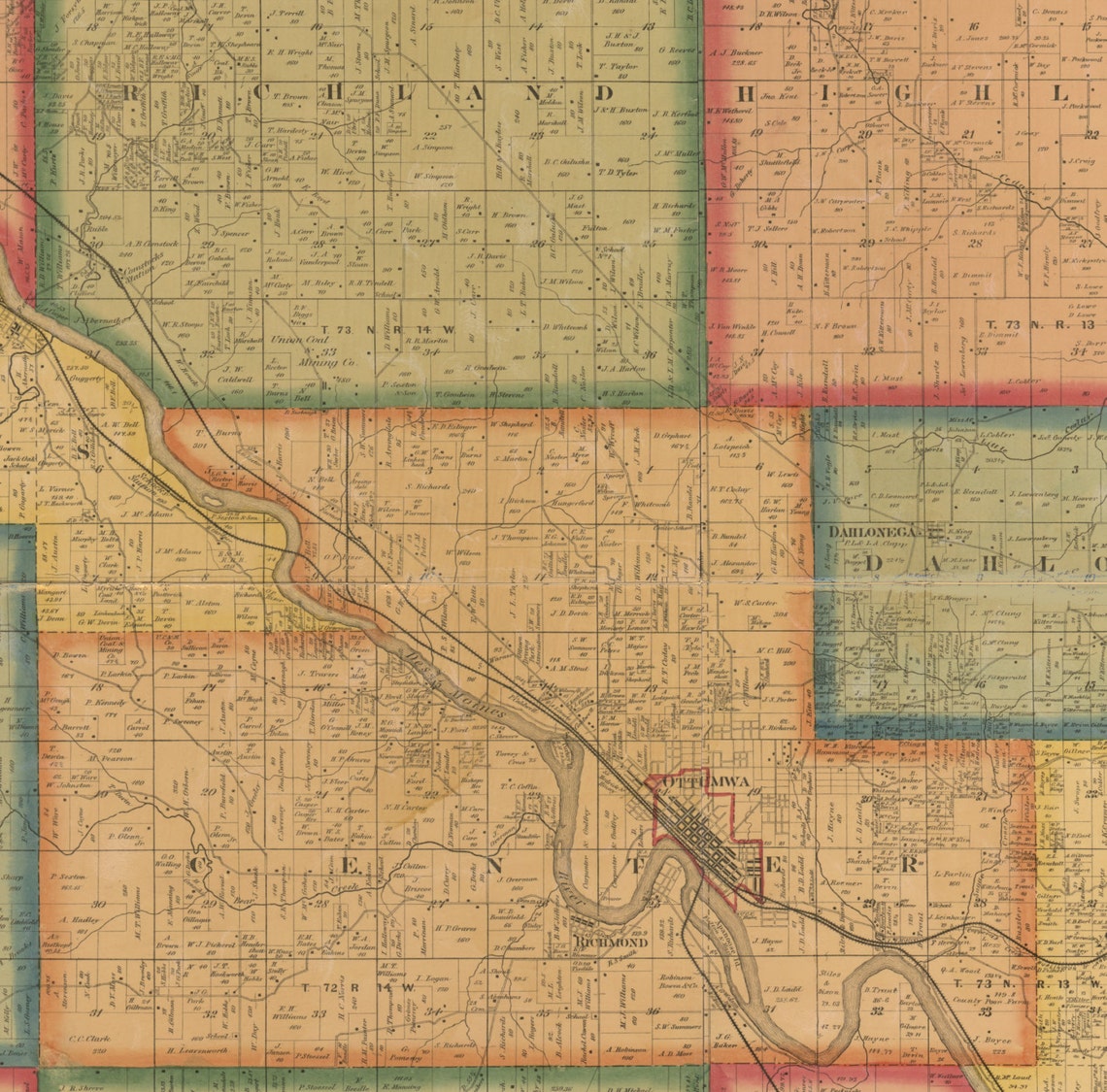 Wapello County Iowa 1870 Old Wall Map With Landowner Names | Etsy