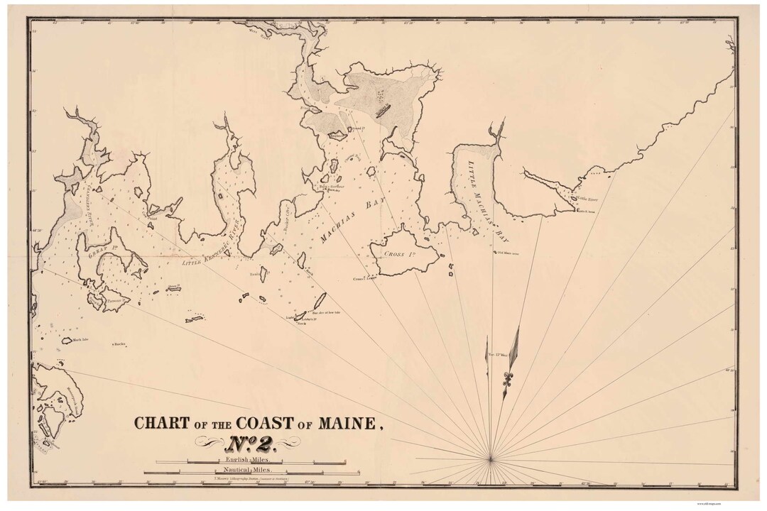Machias Bay 1837 - Old Map Reprint - Maine 1837 Coast Chart - Etsy
