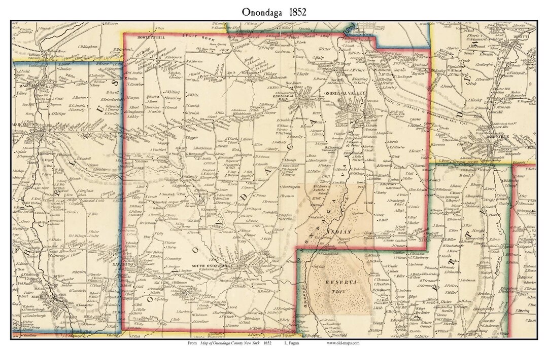 Onondaga 1852 Old Town Map With Homeowner Names New York Indian ...