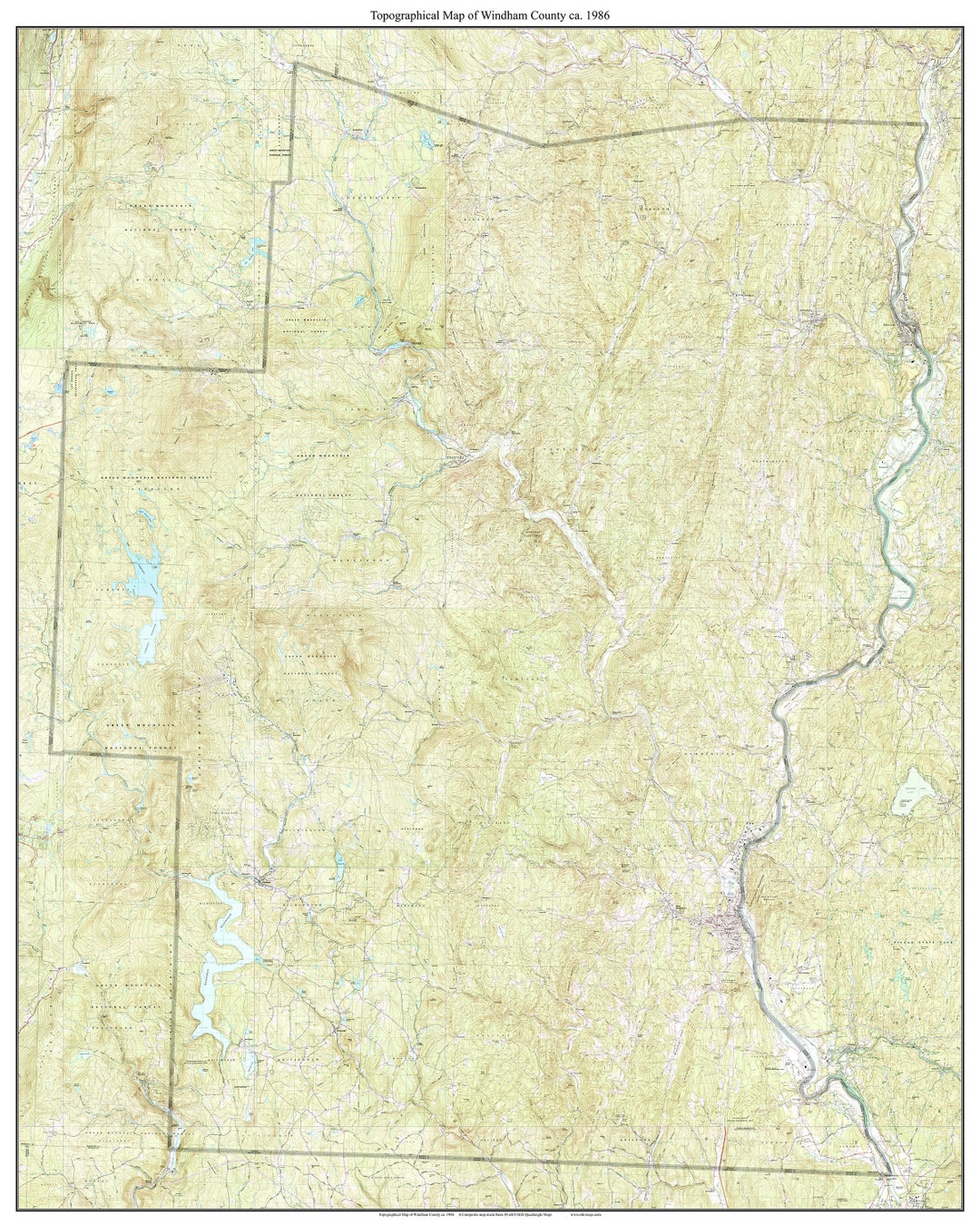 Windham County 1986 Old Topographic Map USGS Custom Composite Reprint ...