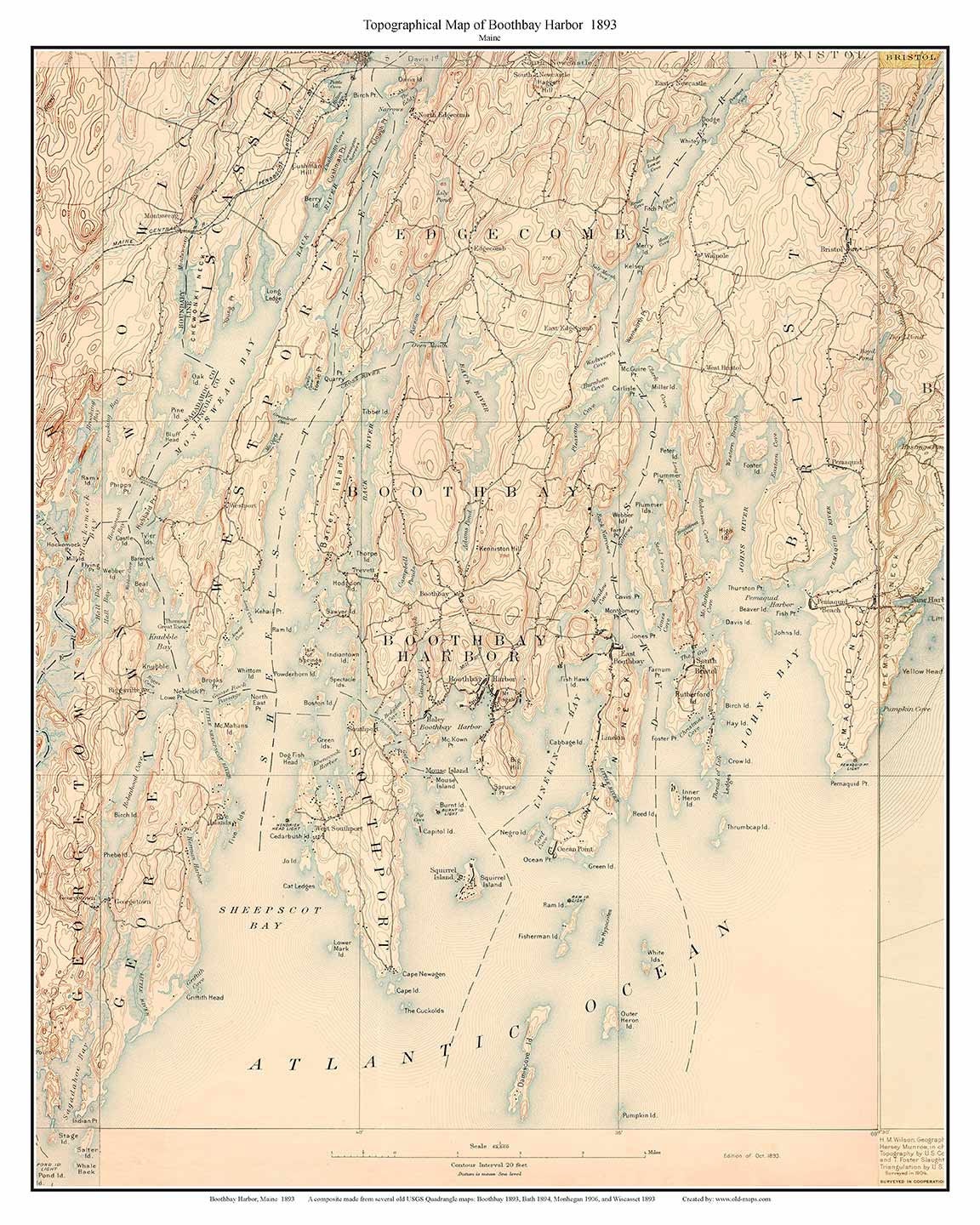 Boothbay Harbor 1893 - Old Topographic Map USGS Custom Composite ...