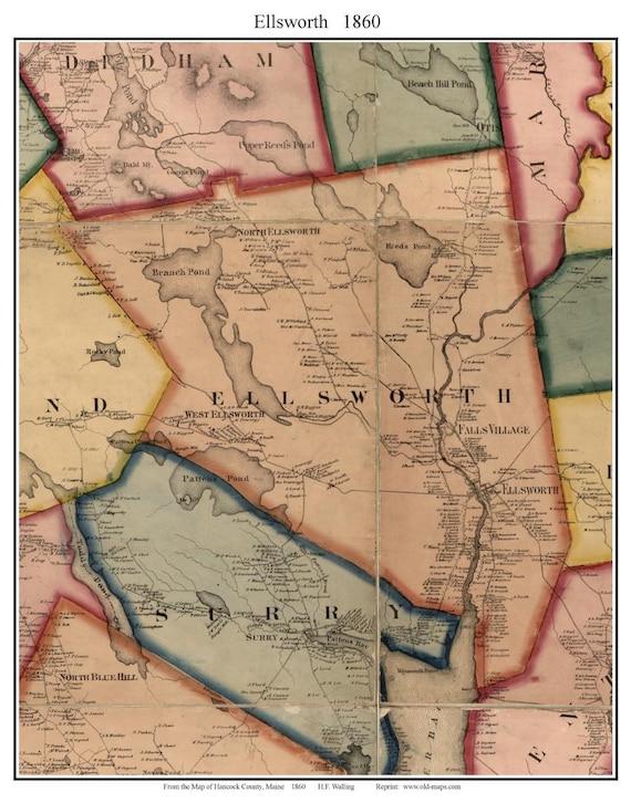 Ellsworth 1860 Old Town Map with Homeowner Names Falls Village | Etsy
