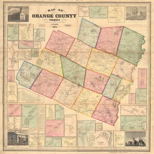 Orange County Vermont 1858 - Old Wall Map Reprint With Homeowner Names ...