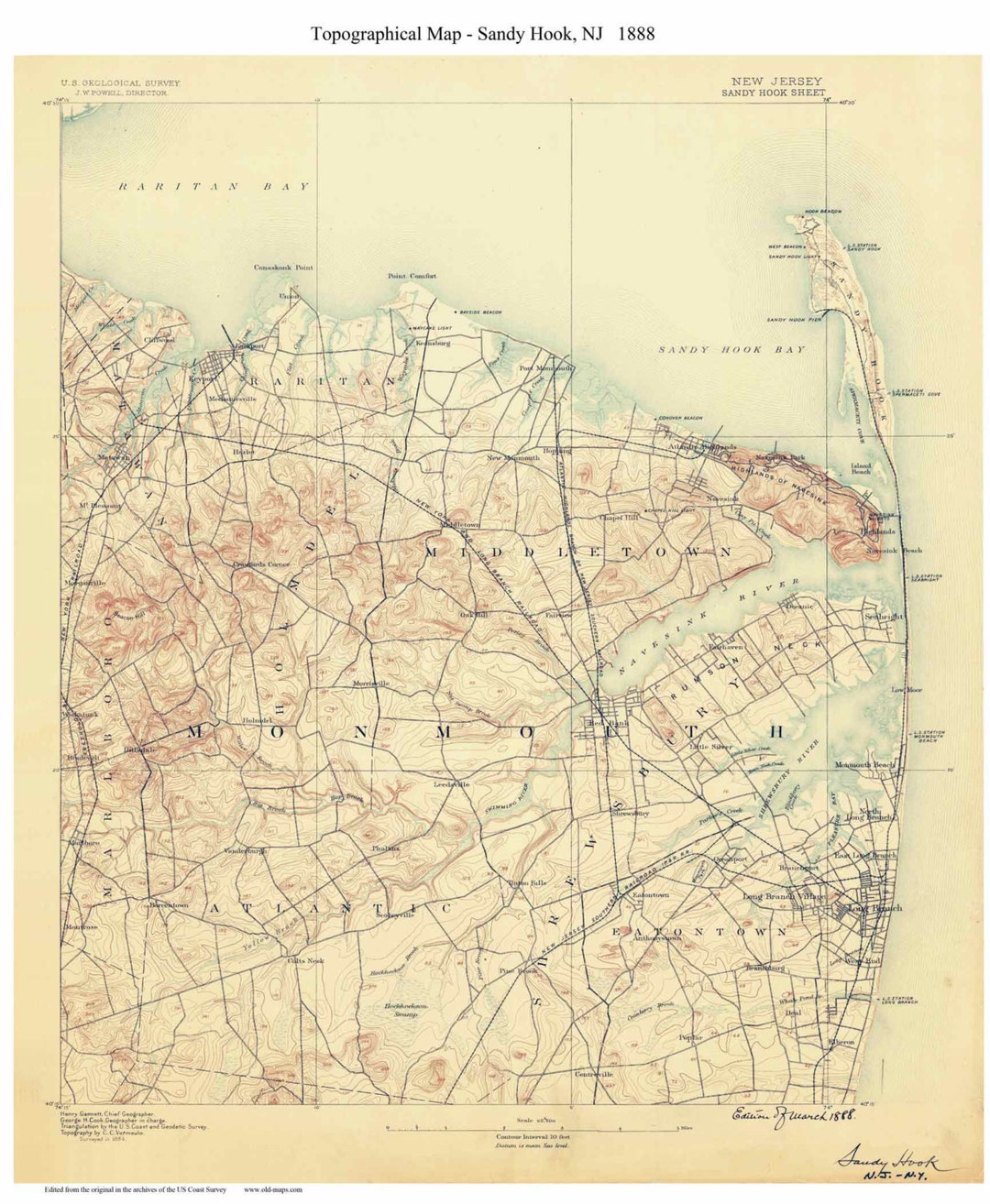 Sandy Hook 1888 Old Topo Map - Edited Reprint of the Original Quad ...