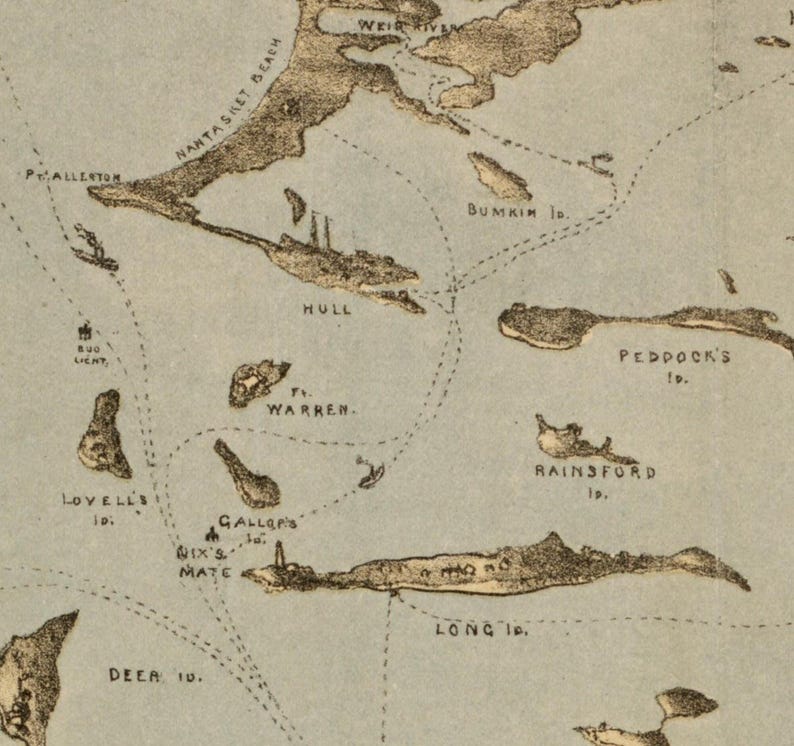 Boston - 1879 Boston Harbor Bird's Eye View - Rogers - Etsy