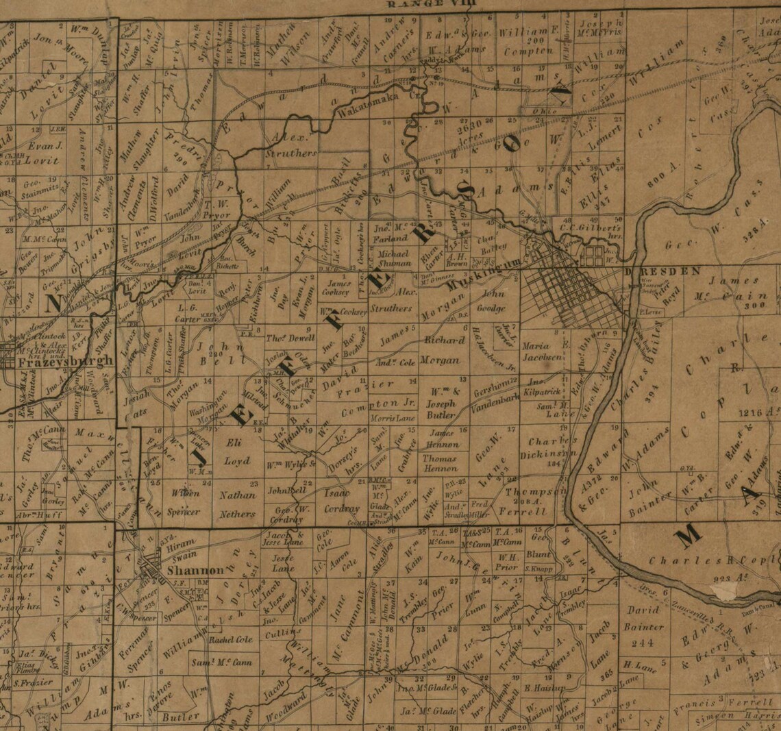 Muskingum County Ohio 1852 Old Wall Map Reprint With - Etsy