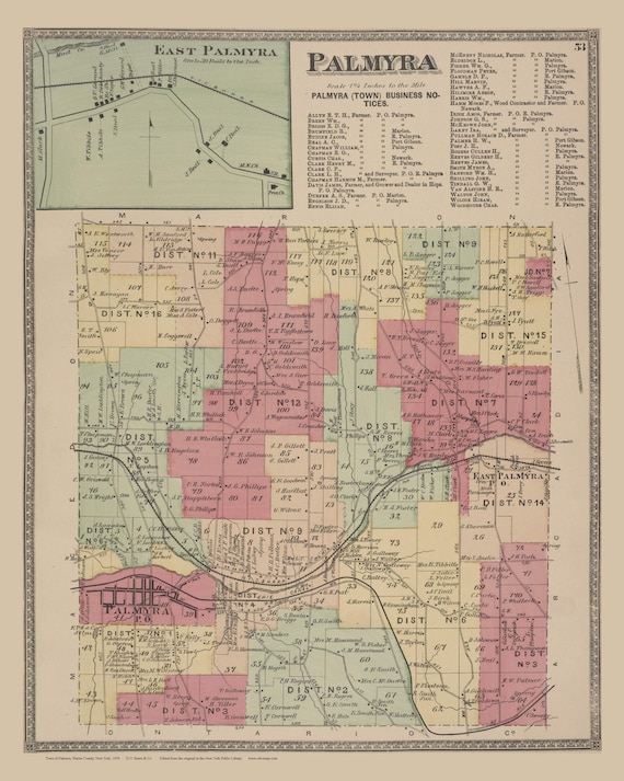 Palmyra 1874 Old Town Map Reprint Wayne County New York - Etsy