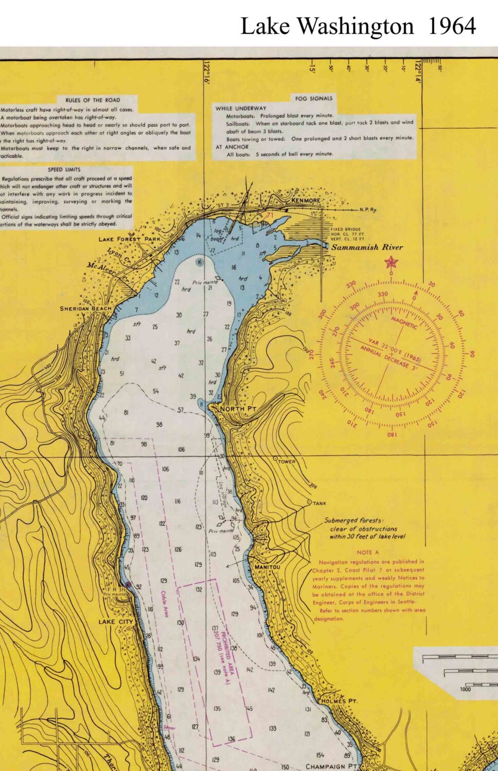 Lake Washington 1964 Nautical Map Washington Reprint PC - Etsy