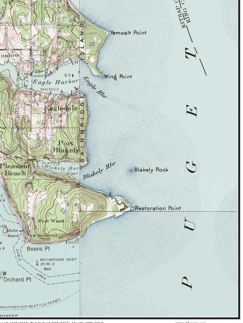 Bainbridge Island ca. 1937 USGS Old Topographic Map | Etsy