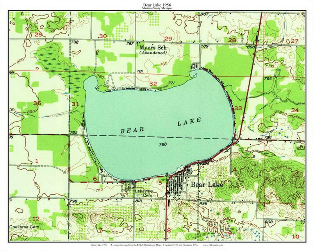 Bear Lake - 1956 Map - Manistee County Michigan - Old Topographic USGS ...