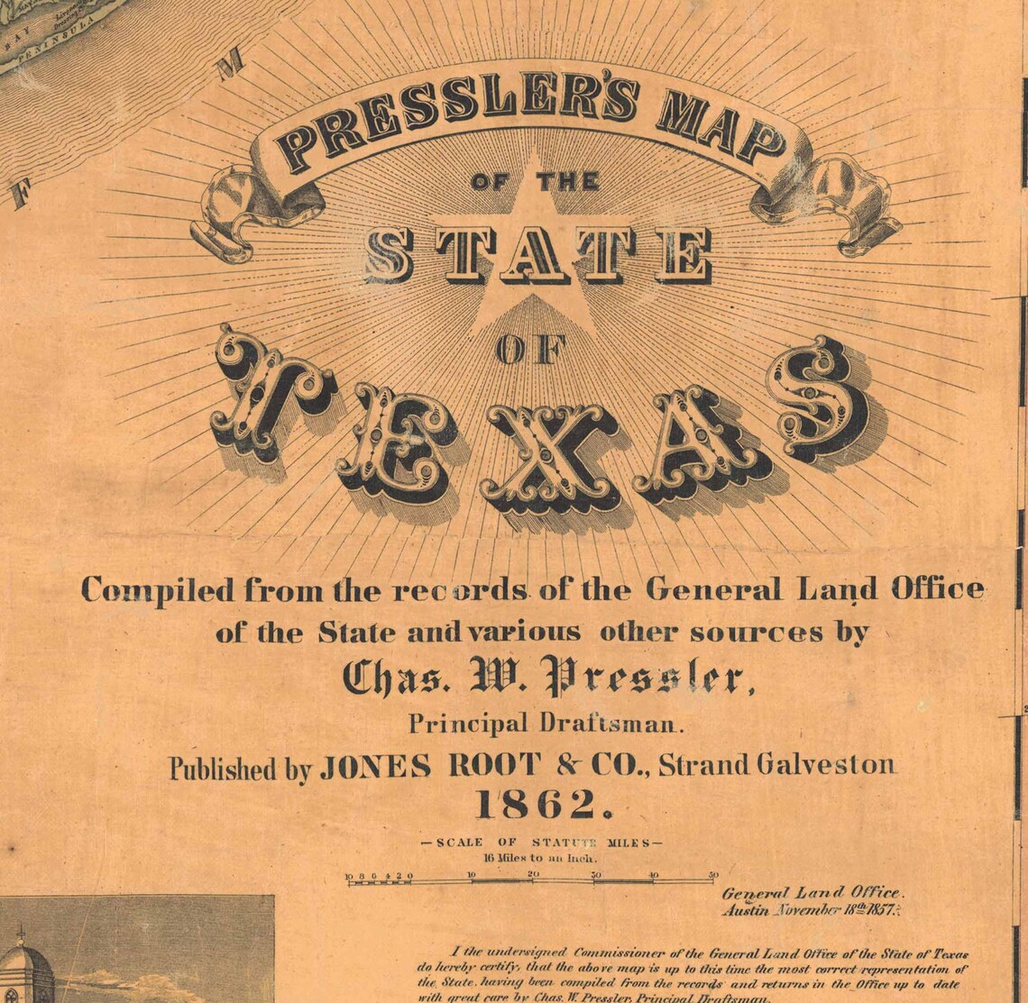 Texas 1862 State Map Pressler Railroads Reprint - Etsy