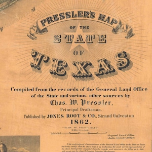 Texas - 1862 State Map - Pressler - Railroads - Reprint - Etsy