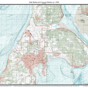 Oak Harbor 1998 USGS Old Topographic Map - Whidbey Island - La Conner ...