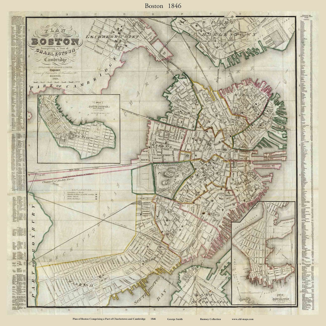 Boston 1846 Map by Smith - Reprint - Etsy