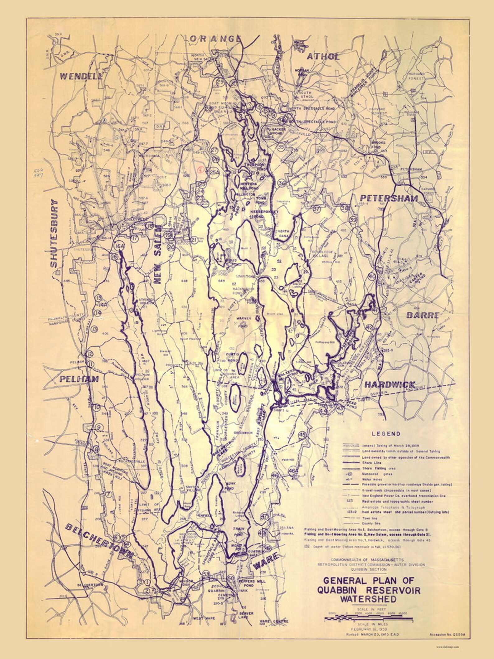 Quabbin Reservoir 1965 Map Reprint Massachusetts Malakes | Etsy