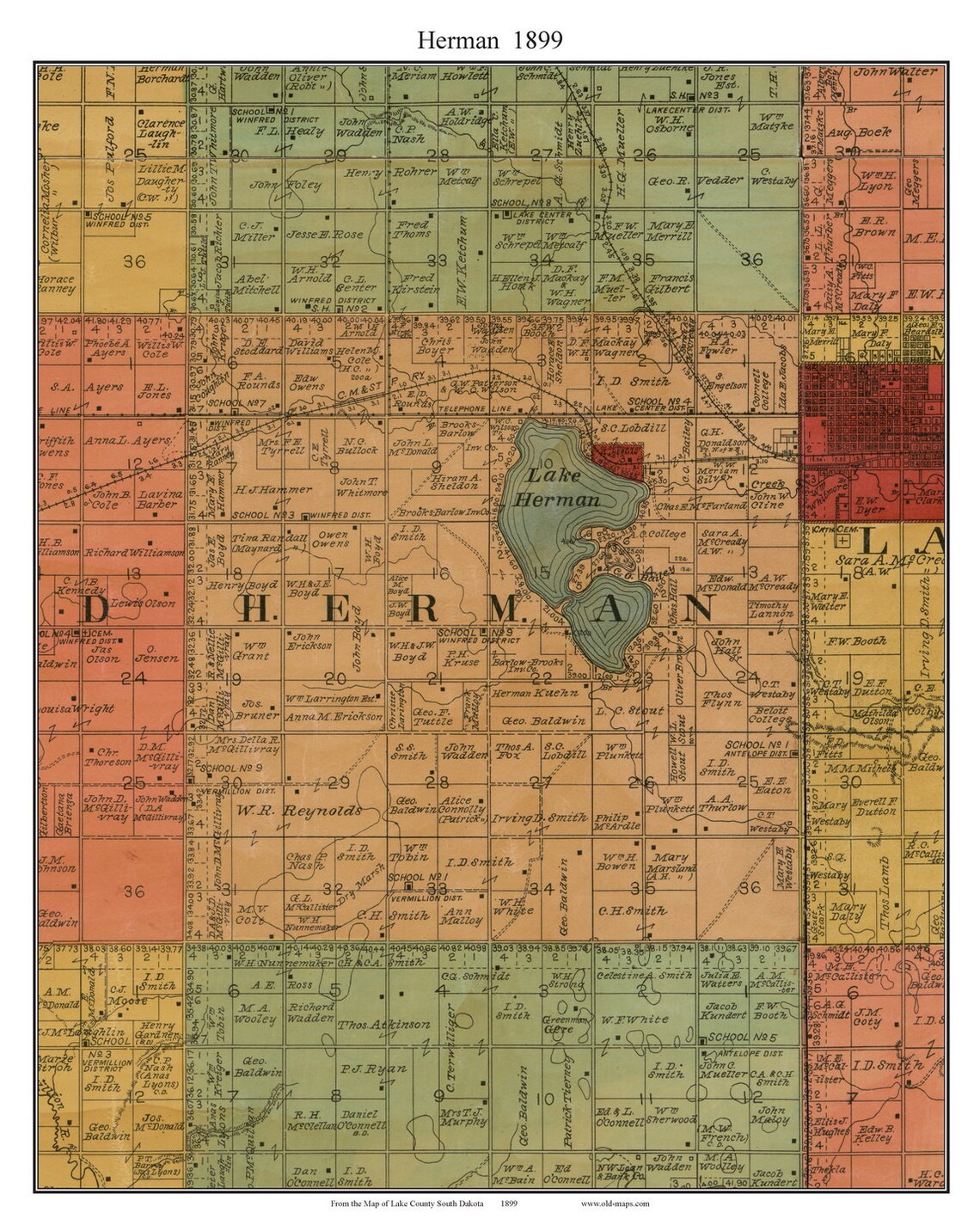 Herman 1899 Old Town Map With Homeowner Names South Dakota - Etsy