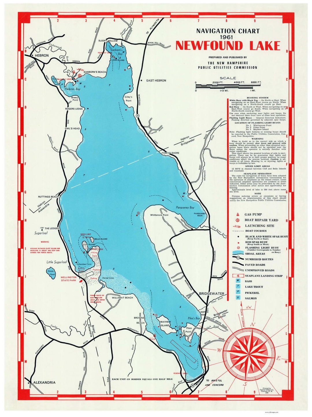 Newfound Lake 1961 Navigation Map New Hampshire - Islands, Coves Named ...