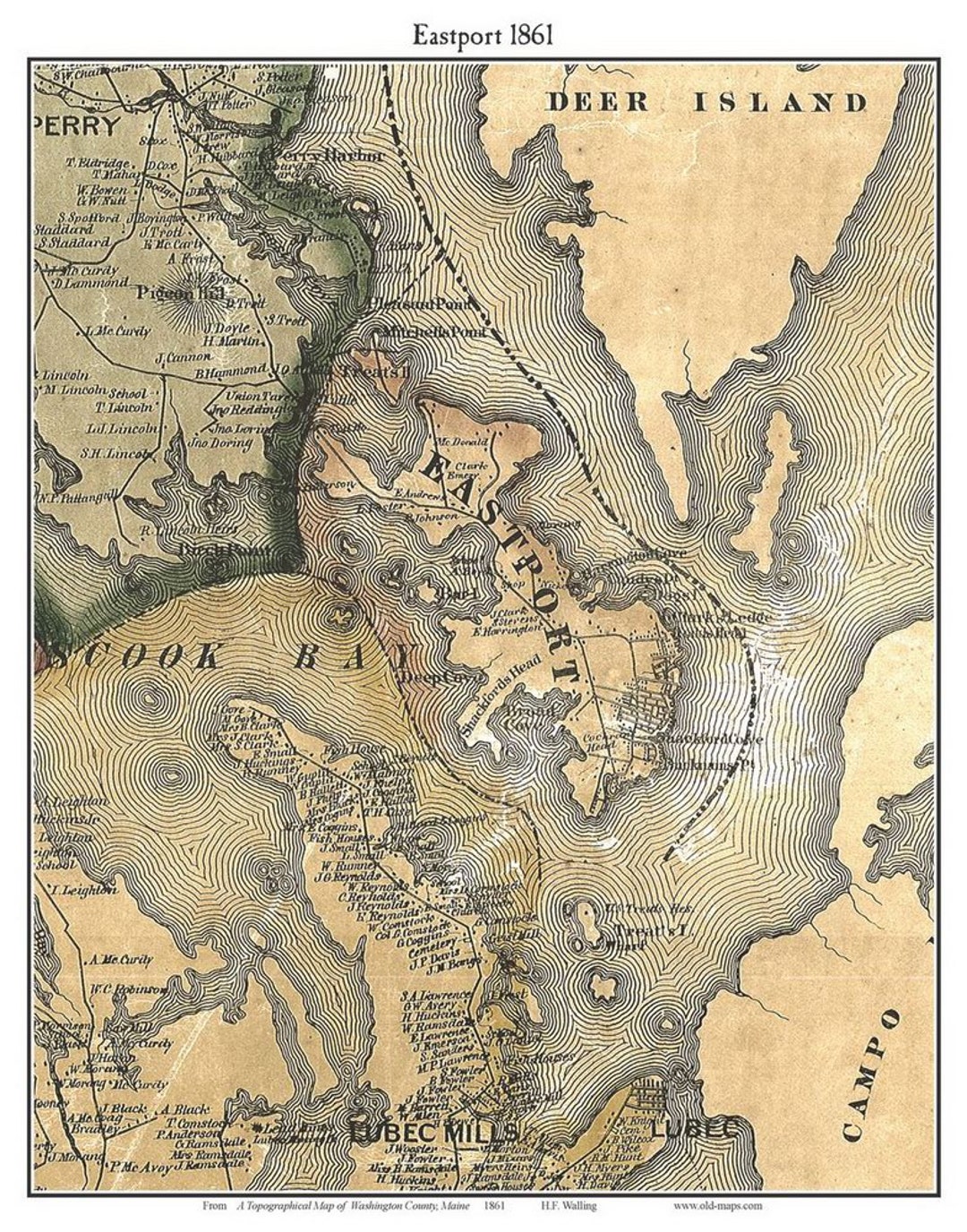 Eastport 1861 Old Town Map With Homeowner Names Maine - Etsy