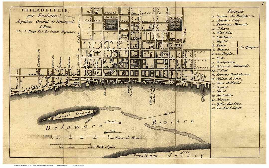 Philadelphia 1776 - Old Map Reprint - Easburn (text in French ...
