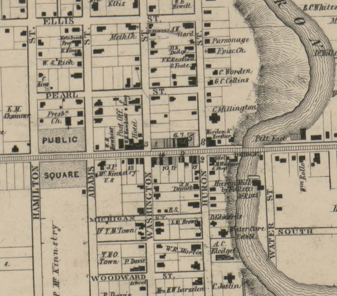 Ypsilanti City 1856 Old Town Map With Names Michigan | Etsy