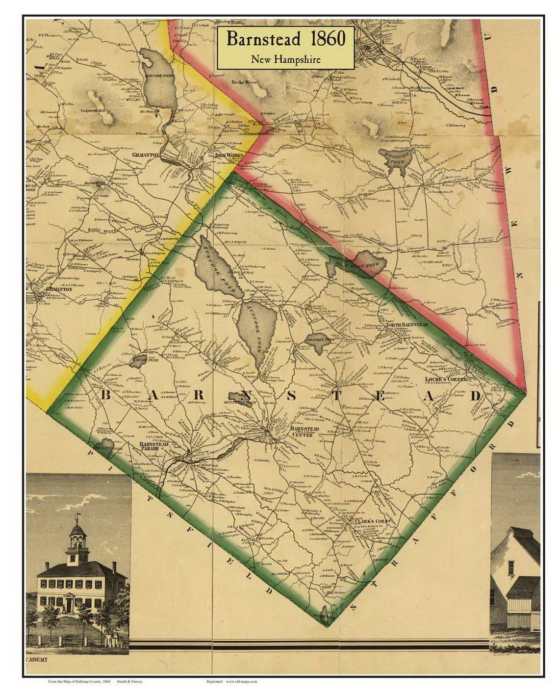 Barnstead 1860 Old Town Map With Homeowner Names New Hampshire - Etsy