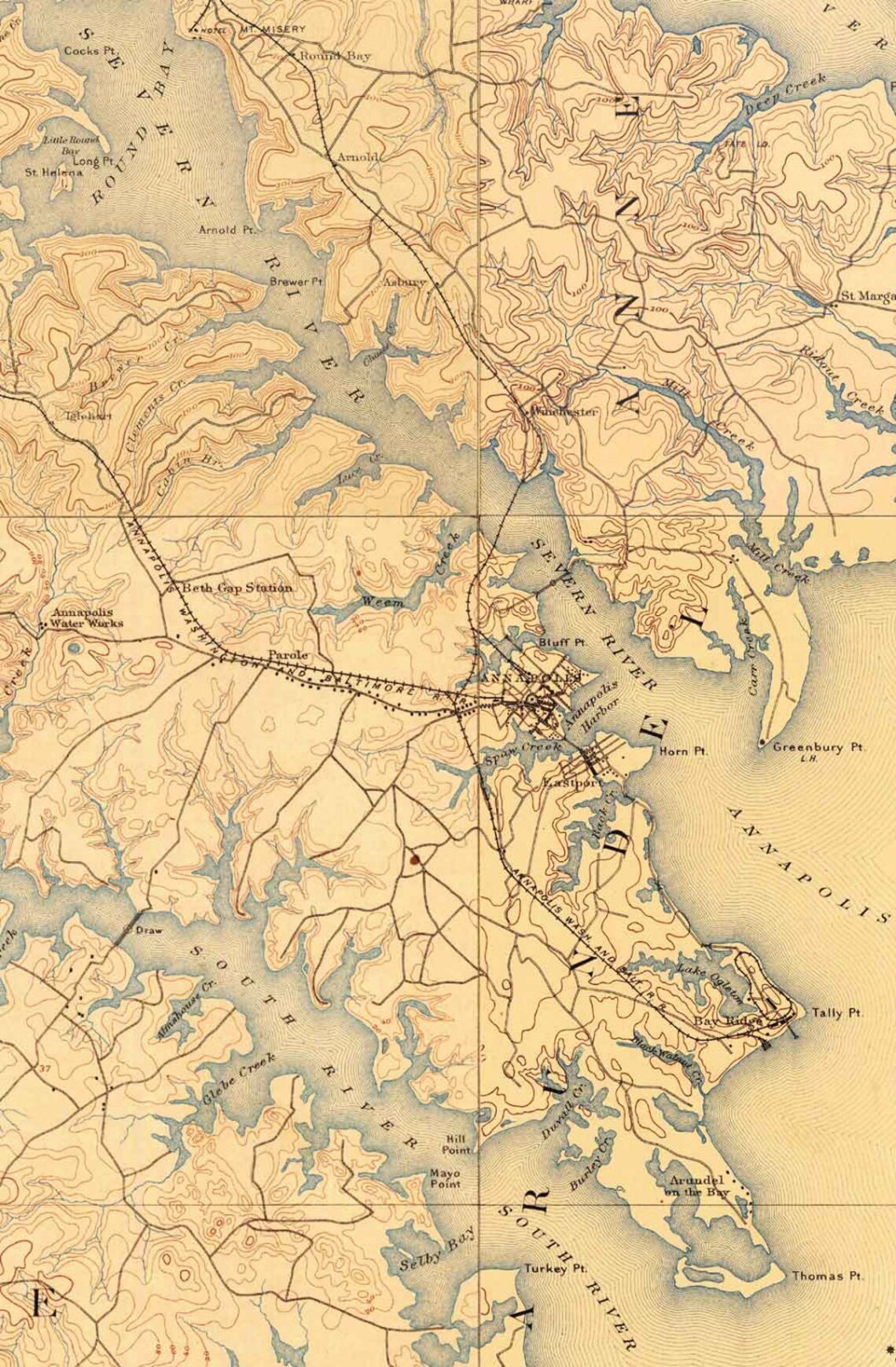 Annapolis & Environs 1894 Old Topographic Map USGS Custom Composite ...