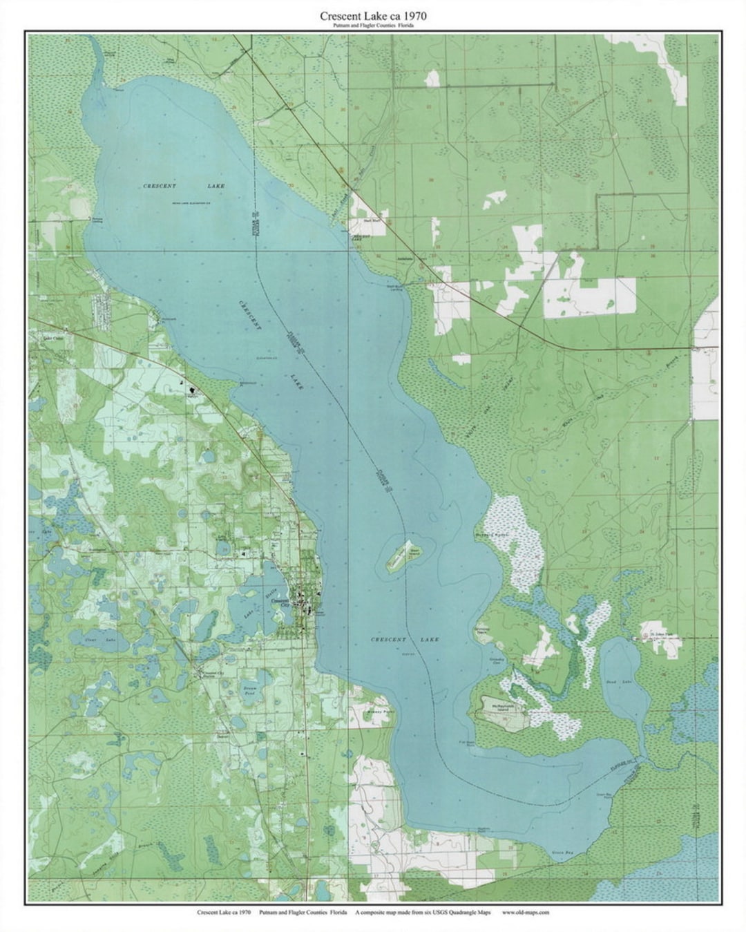 Crescent Lake 1970 - Old Topographic Map USGS Custom Composite Putnam ...