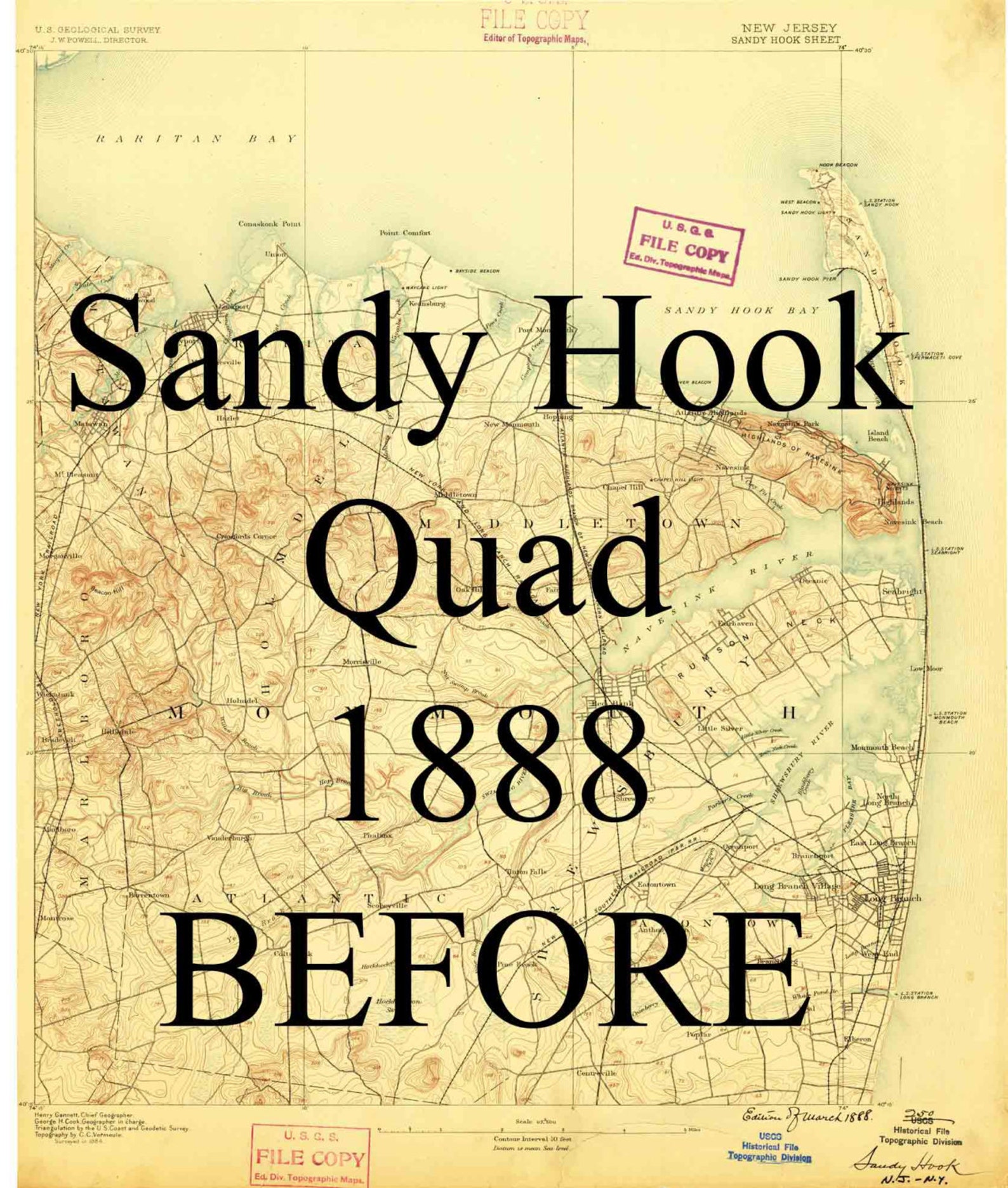 Sandy Hook 1888 Old Topo Map Edited Reprint of the Original | Etsy