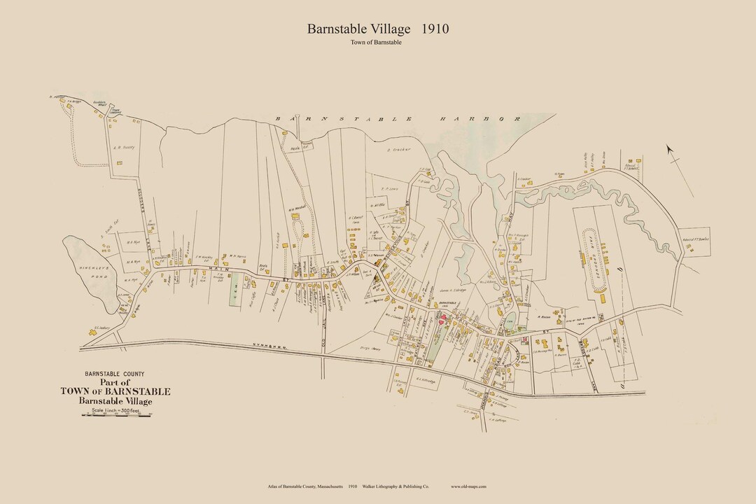 Barnstable Village 1910 - Old Street Map Custom Reprint - Barnstable Co ...