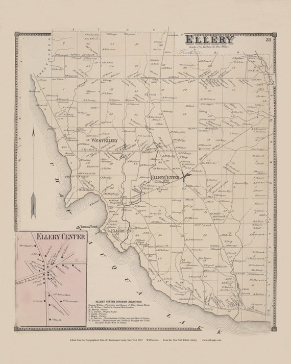 Ellery 1867 Ellery Center Old Map Homeowner Names Reprint | Etsy