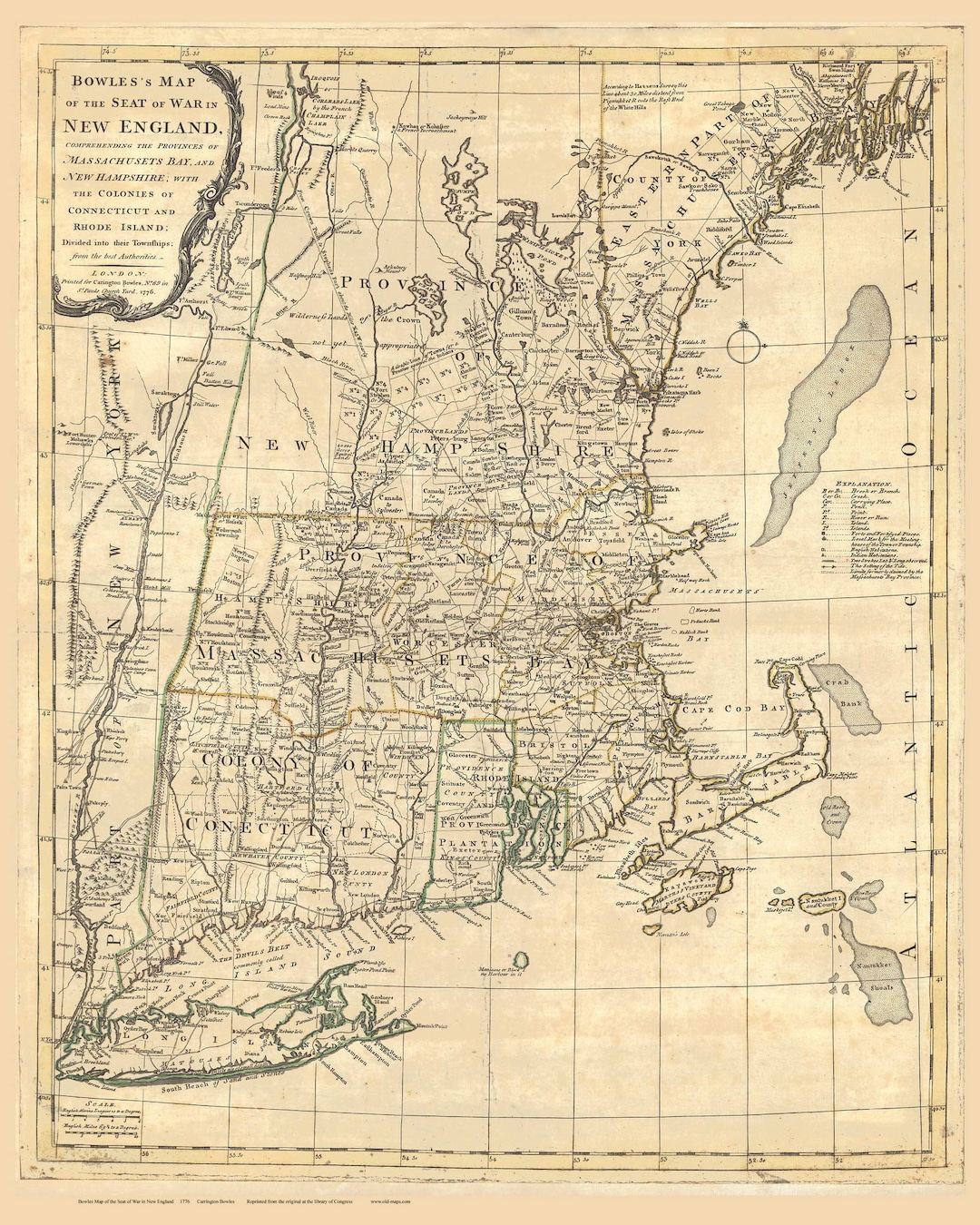 New England - 1776 Old Map Reprint - Seat of War - Carrington Bowles ...
