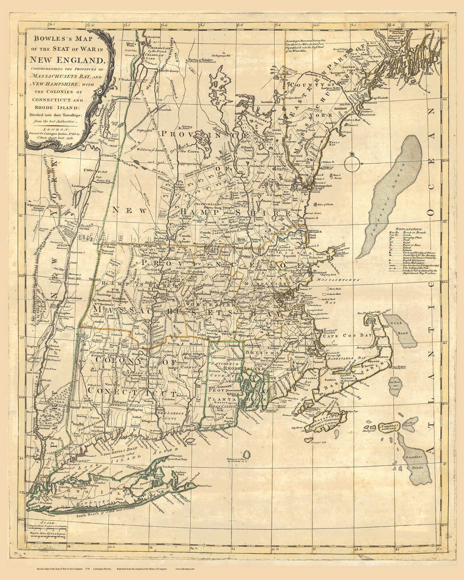 New England - 1776 Old Map Reprint - Seat of War - Carrington Bowles ...