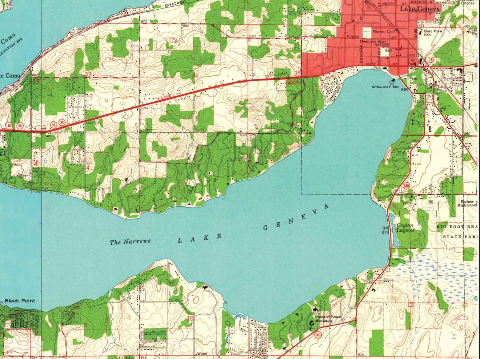 Lake Geneva 1960 Old Topographic Map USGS Custom Composite Reprint ...