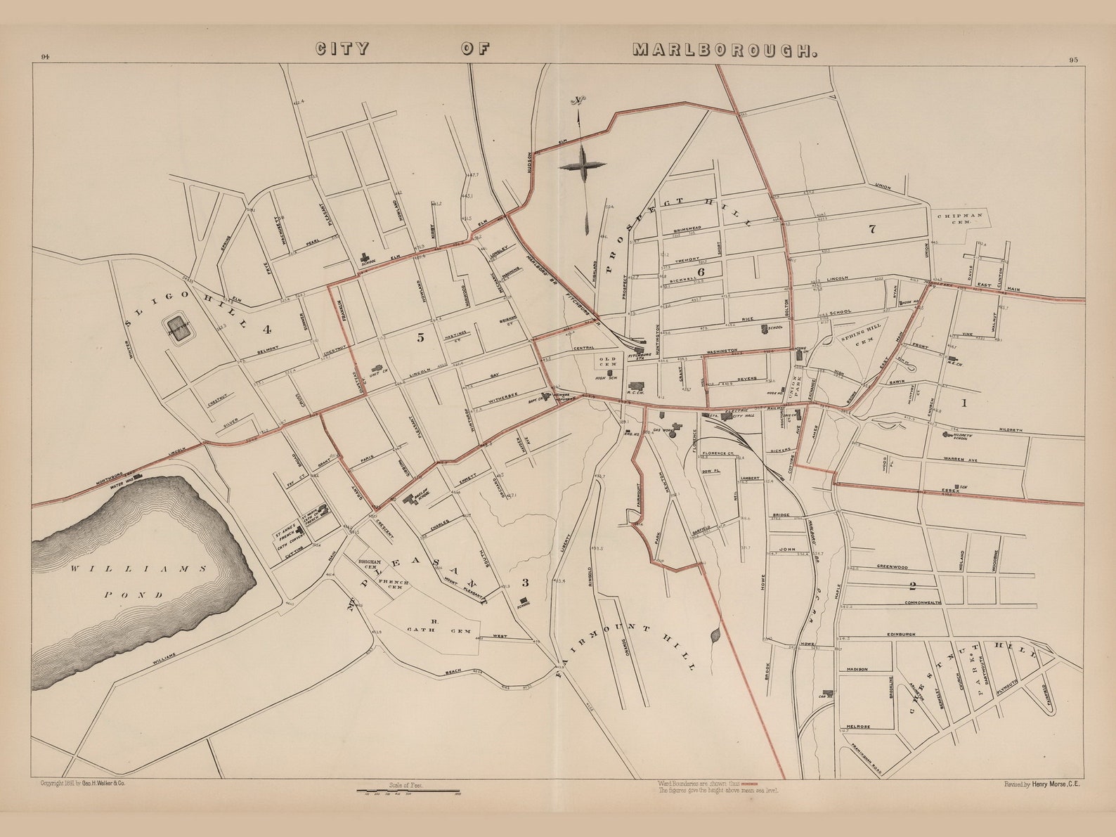Marlborough City 1891 Map - Massachusetts - Walker Atlas - Old Map ...