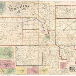 Tompkins County New York 1853 - Old Wall Map Reprint With Homeowner ...