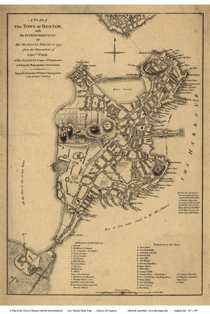Boston 1777 Map by Lieut. Hyde Page Reprint - Etsy