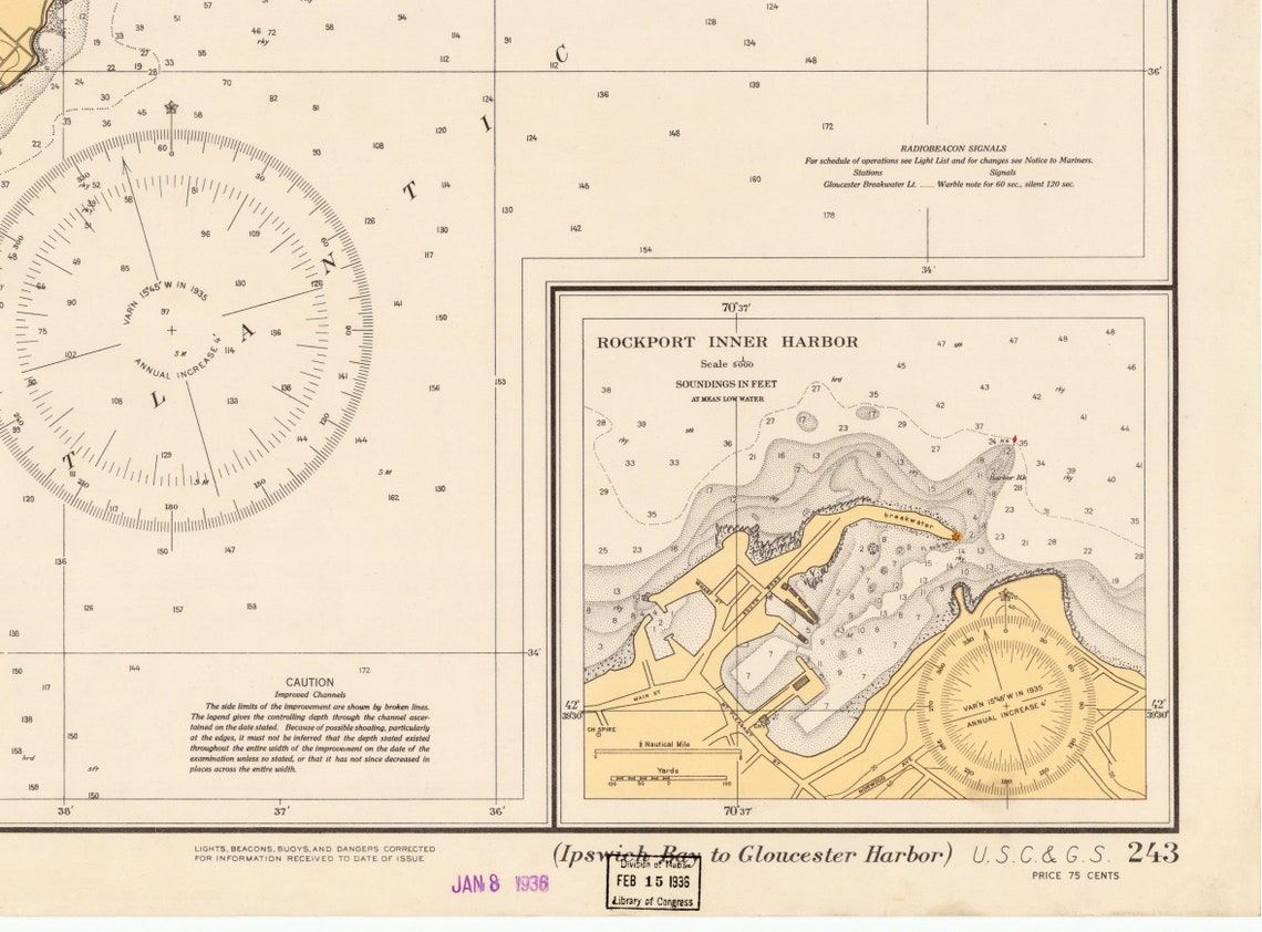 Ipswich Bay to Gloucester Harbor, Massachusetts - 1936 Nautical Map ...