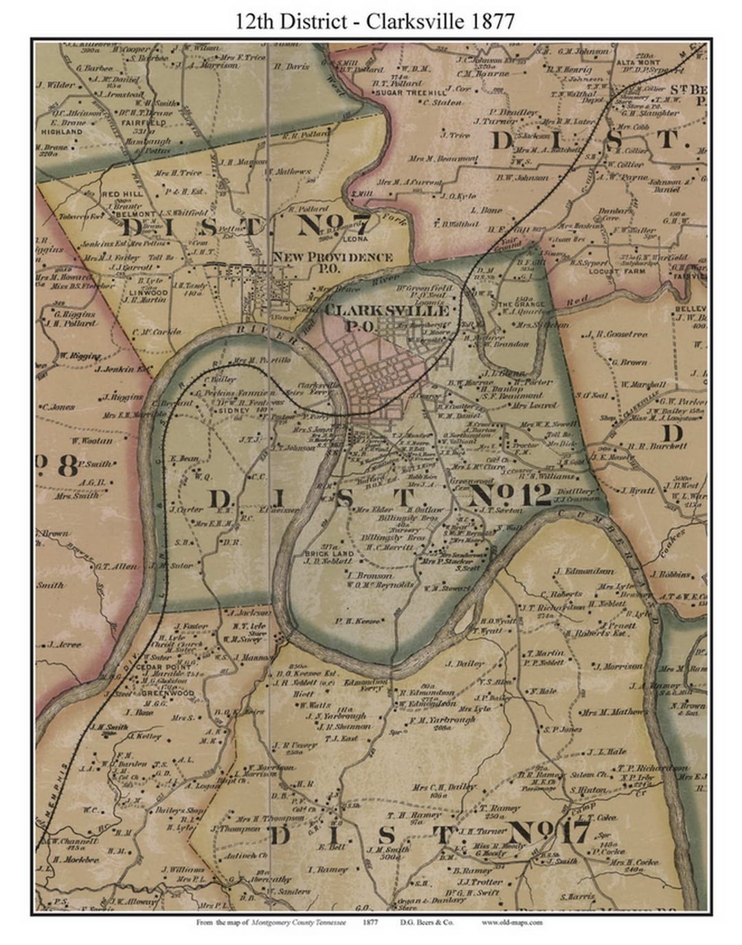 District 12 Clarksville 1877 Old Town Map With Homeowner Names ...