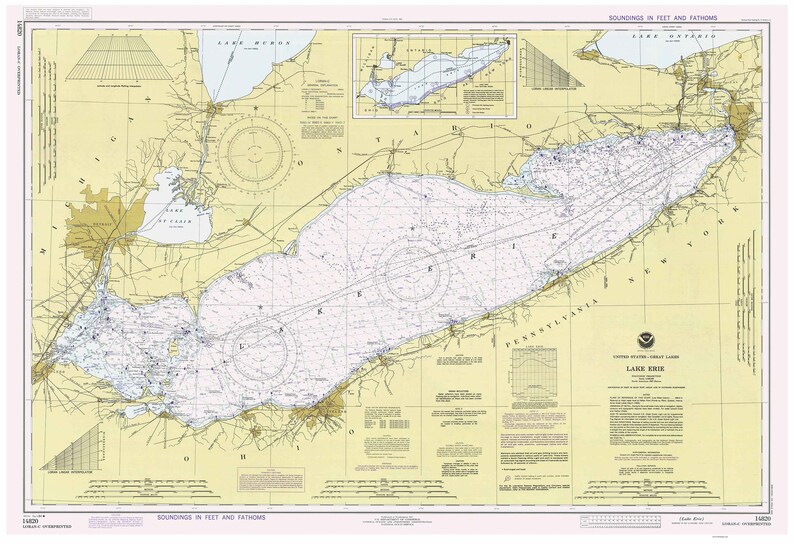 Lago Erie 1984 Mapa Náutico Reimpresión Grandes Lagos 003 - Etsy México