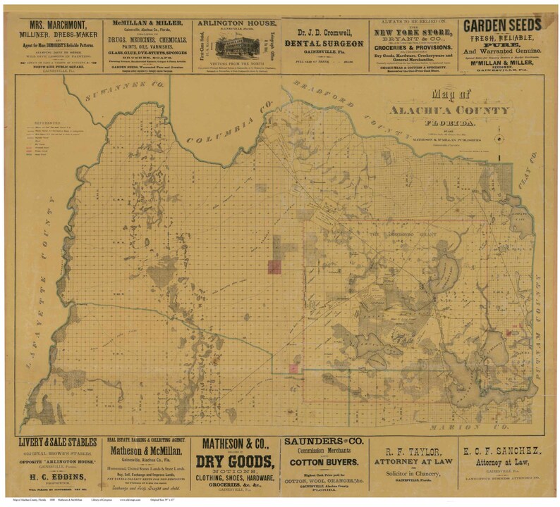 Alachua County Florida 1880 Old Wall Map Reprint With - Etsy