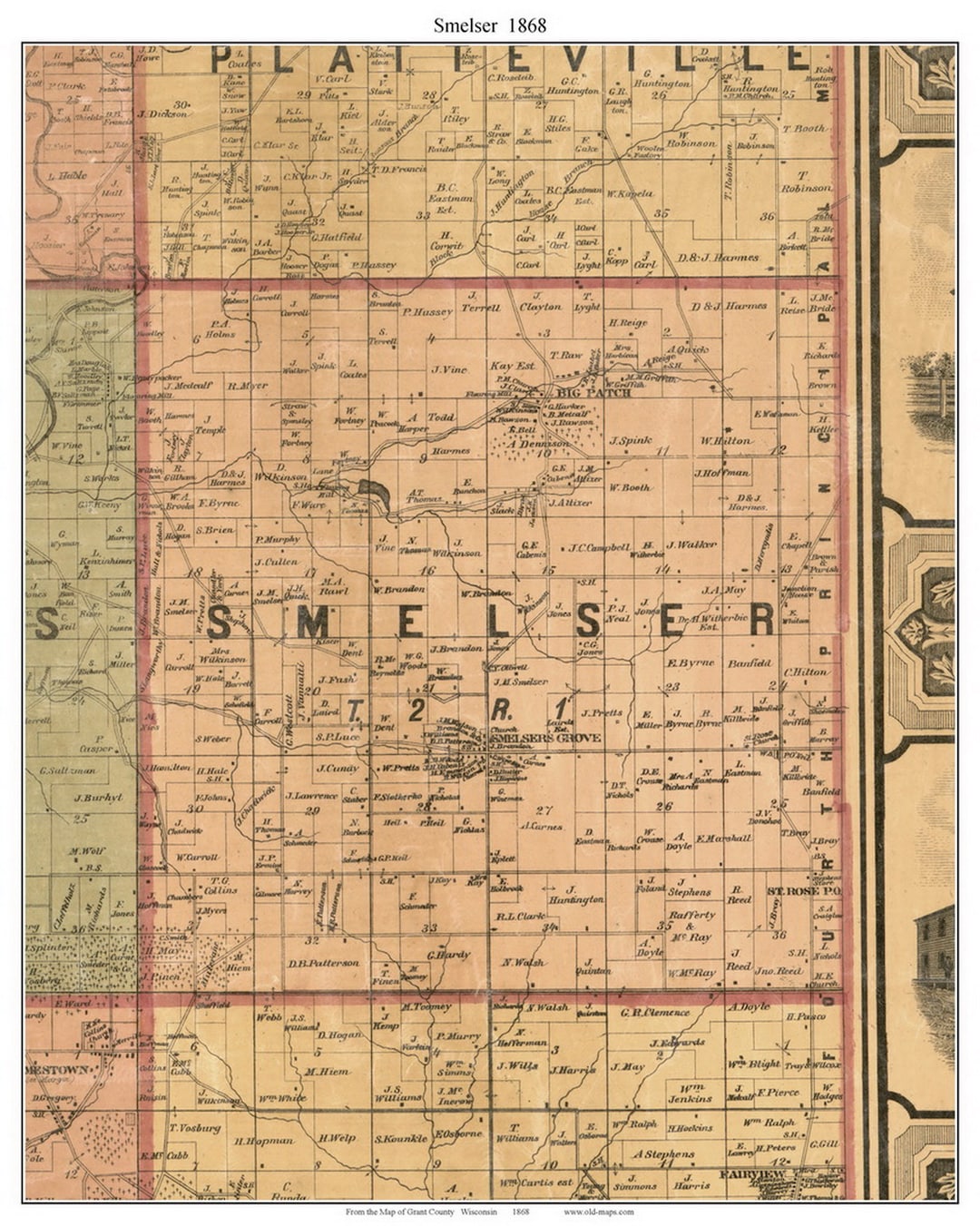 Smelser 1868 - Old Town Map With Homeowner Names - Big Patch Smelsers ...
