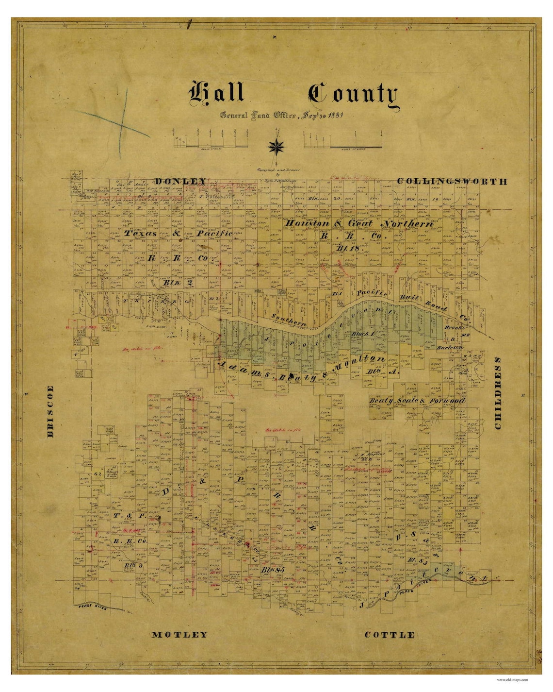 Hall County Texas 1881 Old Wall Map Reprint With Lot | Etsy