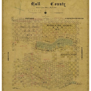 Hall County, Texas - 1881 - Old Wall Map Reprint With Lot Lines ...